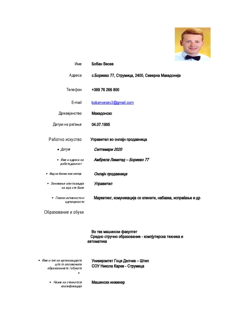 CV Boban Vesev | PDF