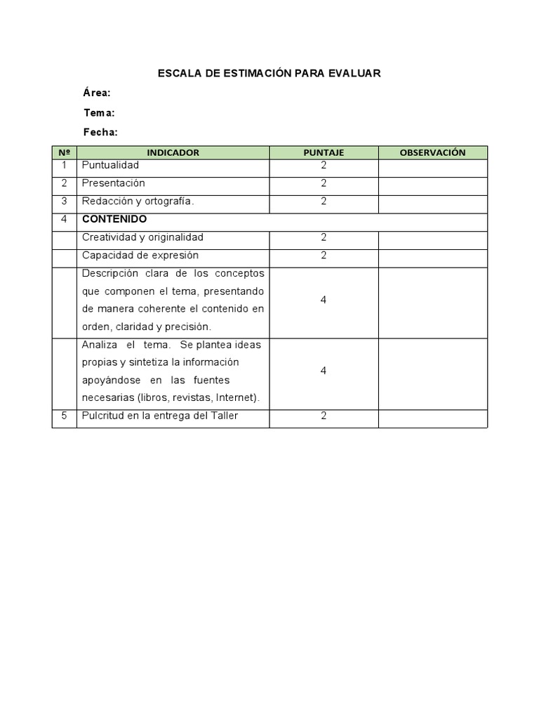 Escala de Estimación para Evaluar | PDF