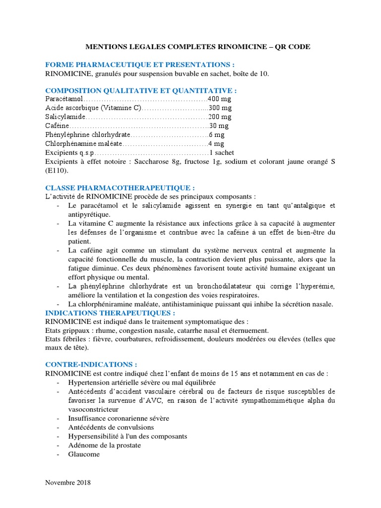 Rinomicine : Composition et Indications | PDF | Caféine | Anti ...