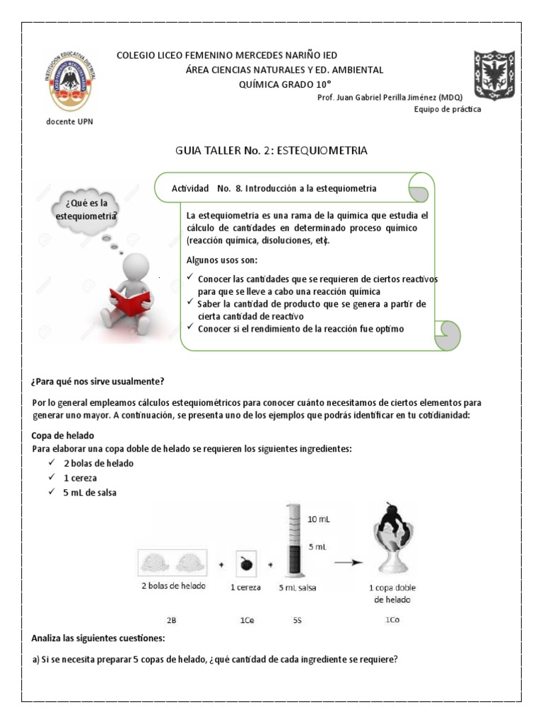 Guía de Estequiometría para Grado 10 | PDF | Estequiometría | Mole (Unidad)