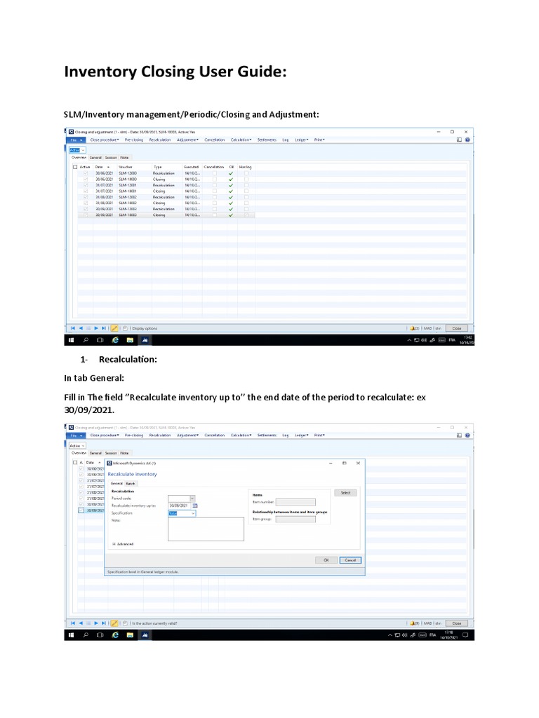 AX Inventory Closing User Guide | PDF