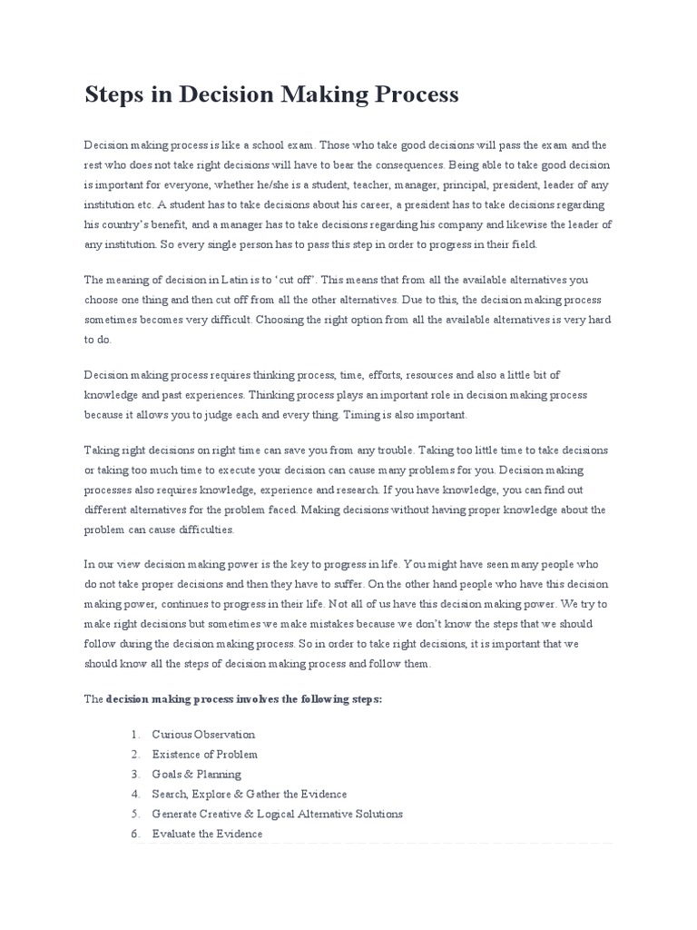 The Twelve Step Decision Making Process: A Framework for Reaching ...