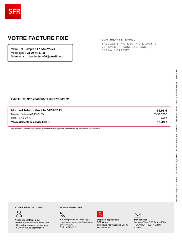 SFR Facture 0 | PDF | Taxe sur la valeur ajoutée | Services (Économie)
