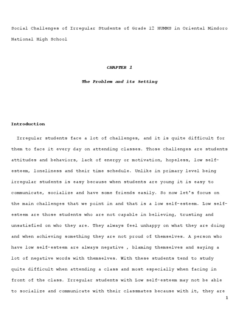 Social Challenges of Irregular Students of Grade 12 Students in ...
