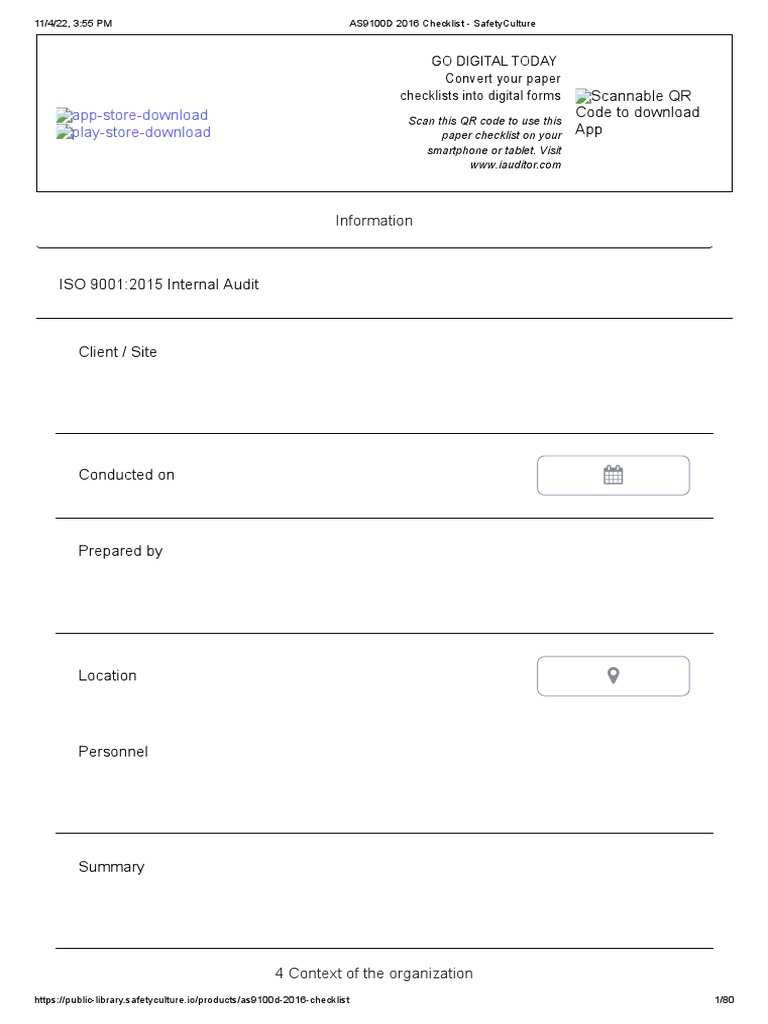 AS9100D 2016 Compliance Checklist | PDF | Quality Management System | Risk
