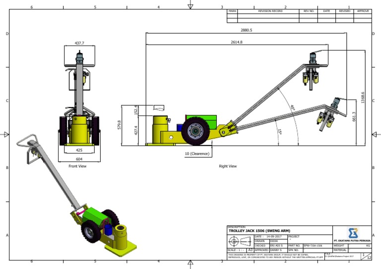 Model Specification Trolley Jack - Single Stage | PDF | Technical Drawing