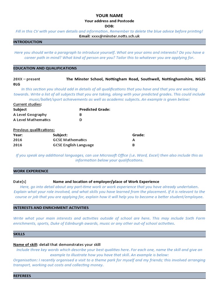 Y12 CV Template 2 | PDF | Internship | Job Hunting