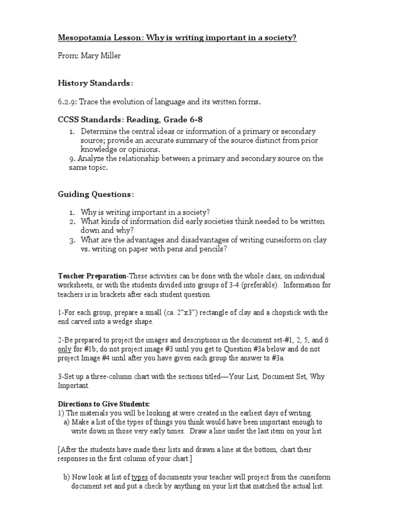 Mesopotamia Cuneiform Lesson | PDF | Cuneiform | Writing