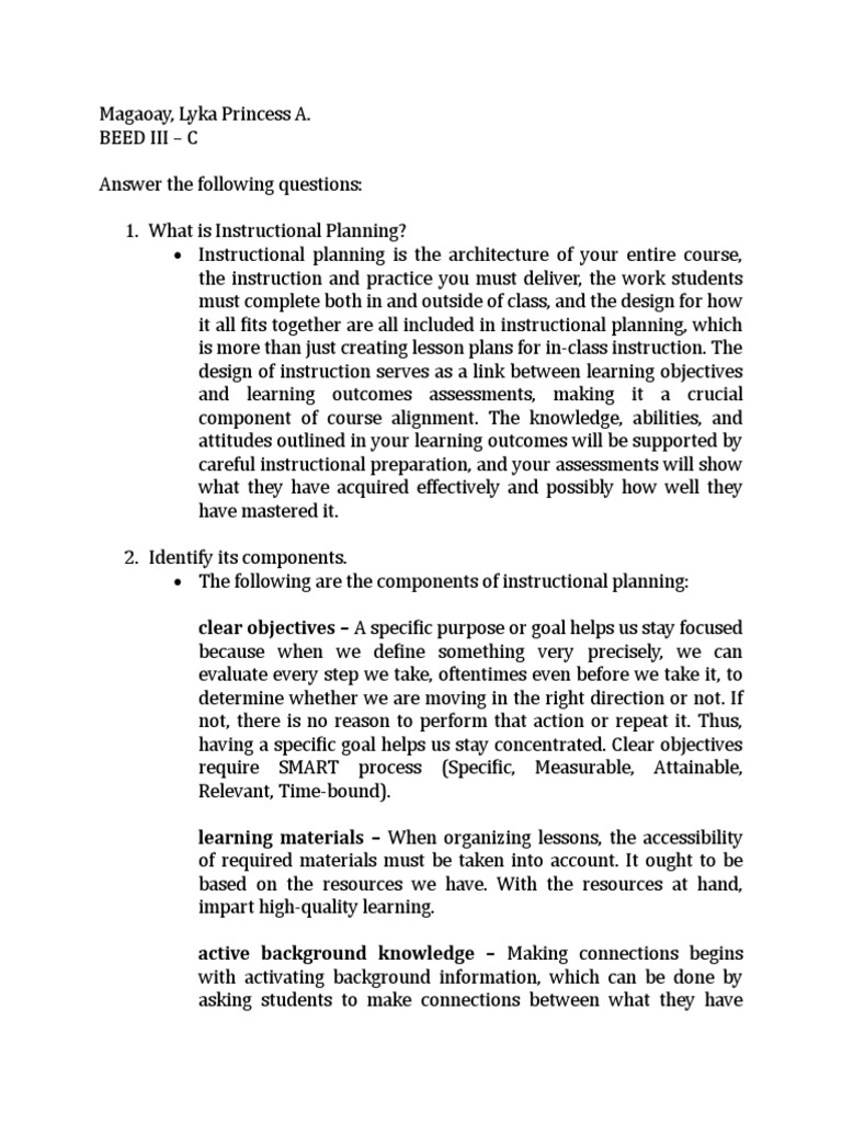 Essentials of Effective Instructional Planning | PDF