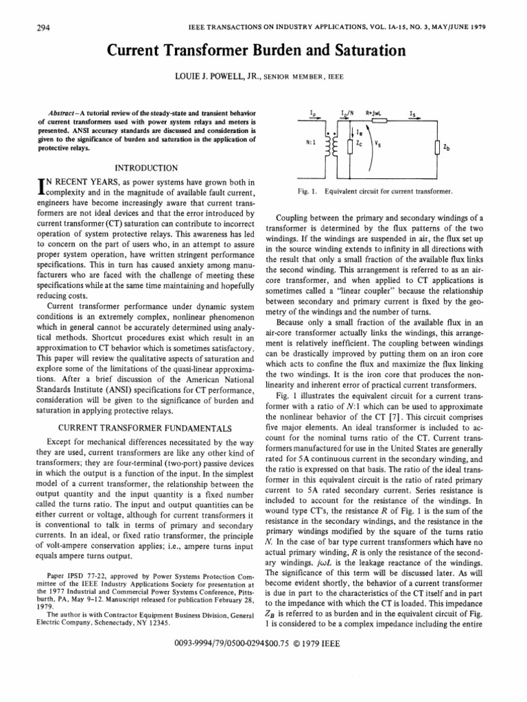 Current Transformer Burden And Saturation Pdf Transformer