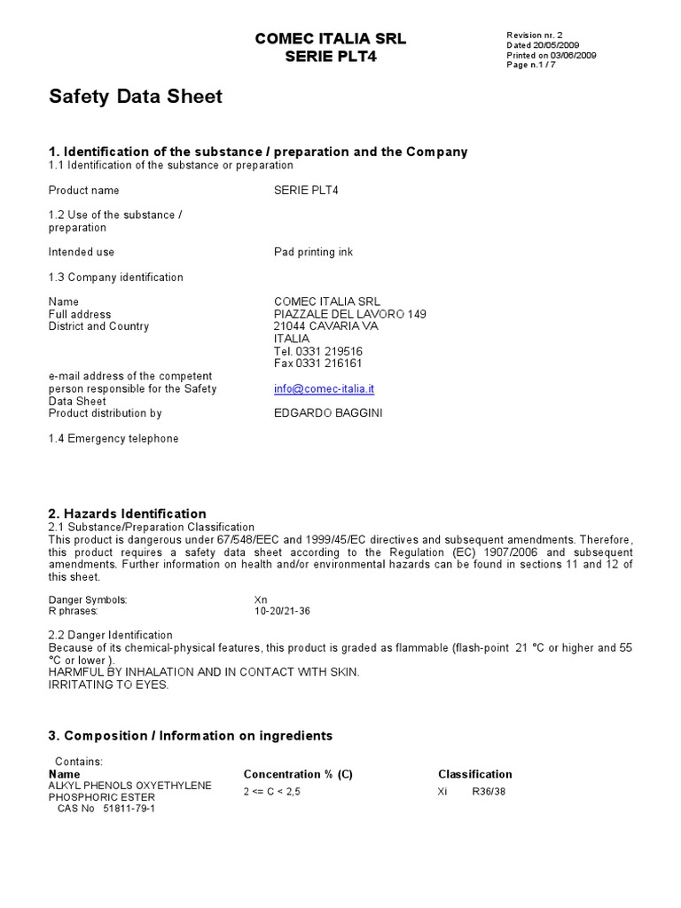 Datasheet PLD Comec | PDF | Dangerous Goods | Personal Protective Equipment