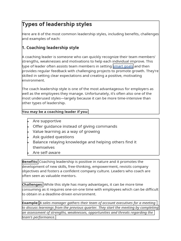 Types of Leadership Styles | PDF