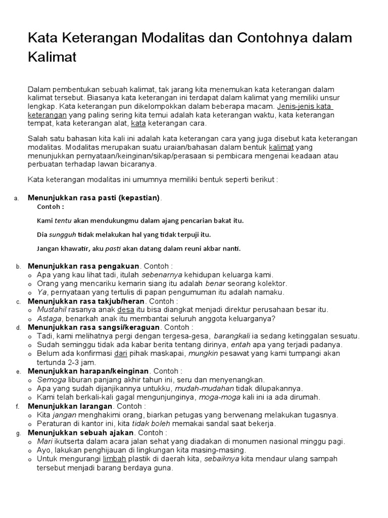 Kata Keterangan Modalitas Dan Contohnya Dalam Kalimat | PDF | Karier ...