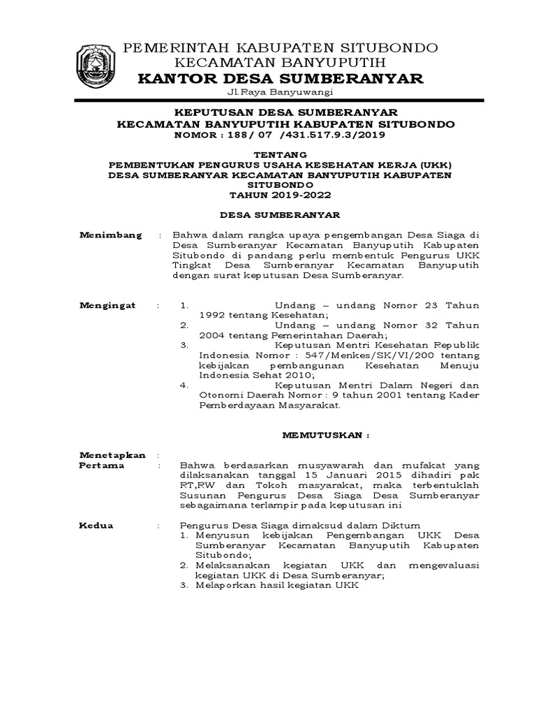 SK Pembentukan Pos Ukk | PDF