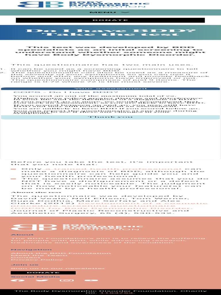 The Body Dysmorphia Test - BDDF | PDF | Plastic Surgery | Abnormal ...