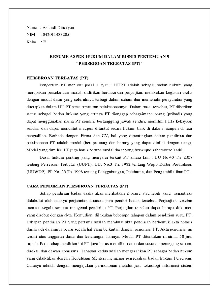 Resume Aspek Hukum Dalam Bisnis | PDF