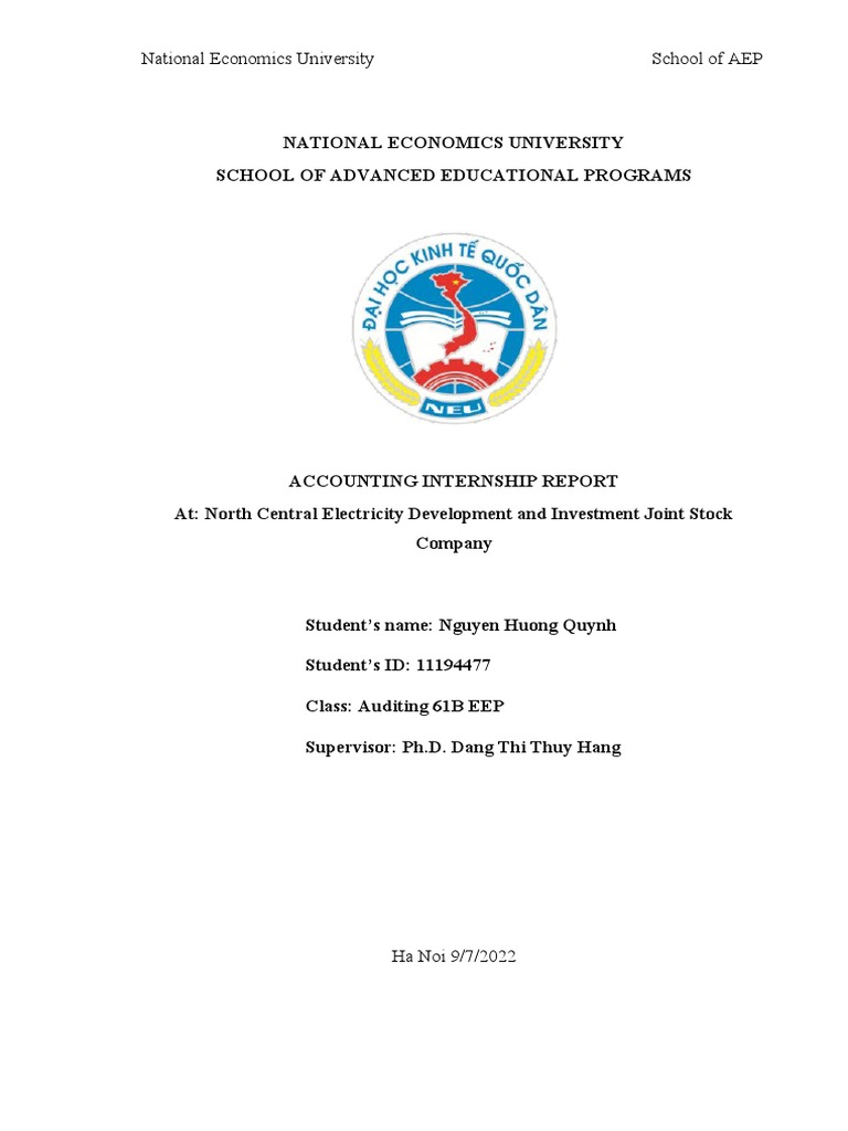 Accounting Internship Report - Nguyen Huong Quynh - 11194477 | PDF ...