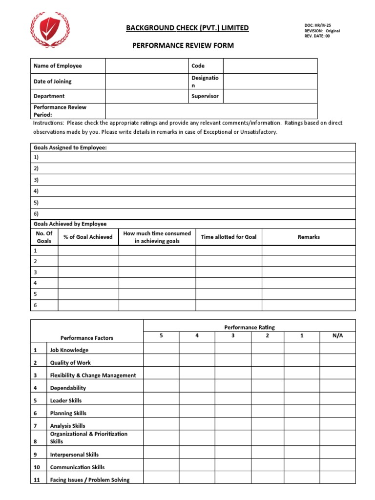 Performance Review (After Probation-Internship) | PDF | Performance ...