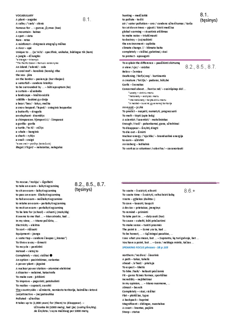 The Active Vocabulary of Unit 8 | PDF