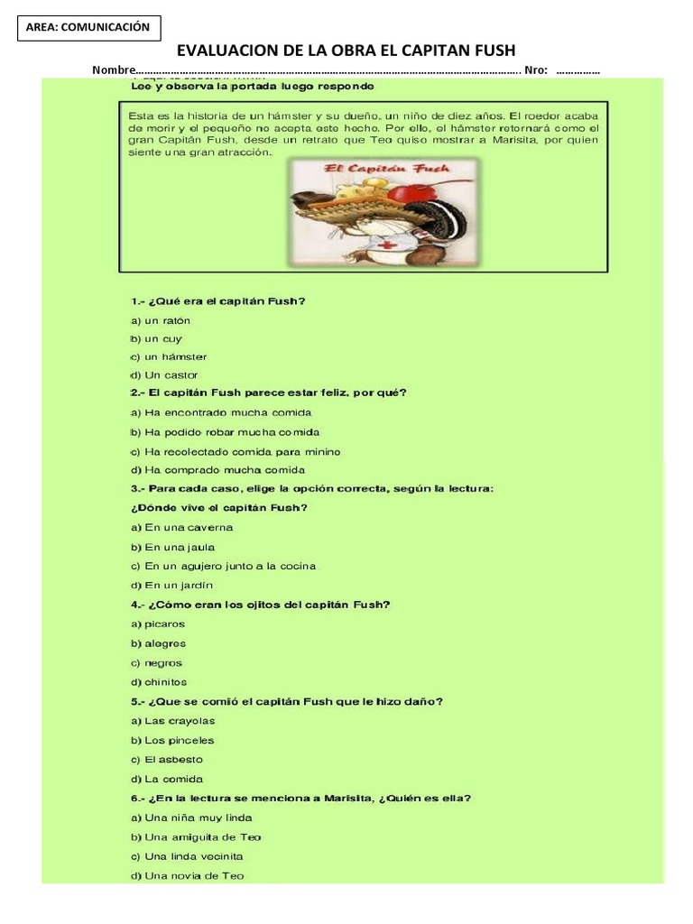 EVALUACION DE LA OBRA EL CAPITAN FUSH Nombre | PDF