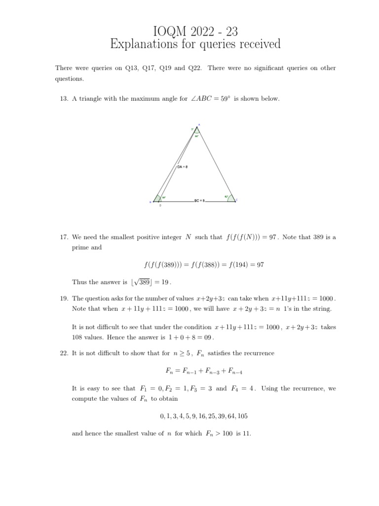 IOQM 2022 23 Final Answers | PDF