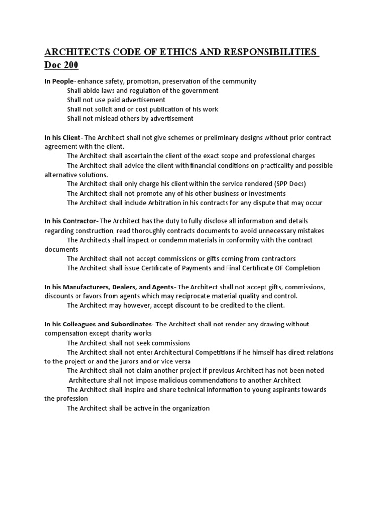 Architects Code of Ethics and Responsibilities | PDF | Specification ...