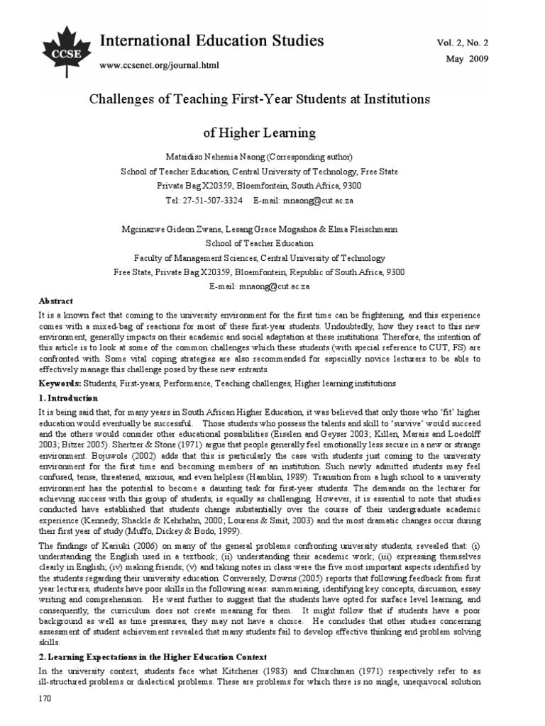 Challenges of Teaching First-Year Students at Institutions | PDF | Reinforcement | Learning
