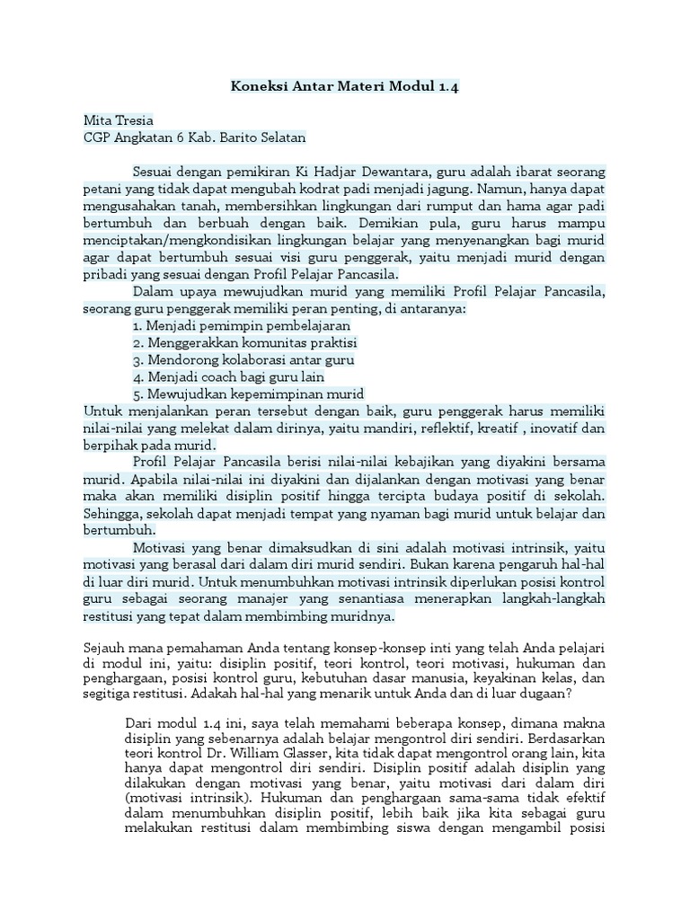 Koneksi Antar Materi Modul 1.4 | PDF