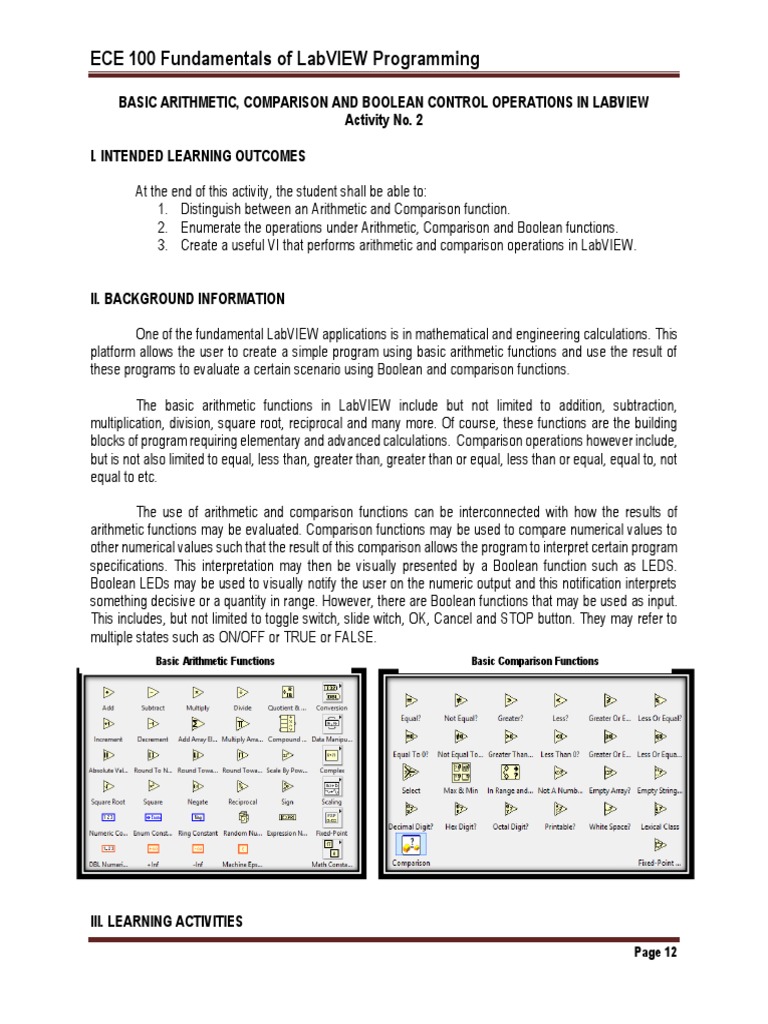 Ece 100 Fundamentals of Labview Programming | PDF | Boolean Data Type | Rounding