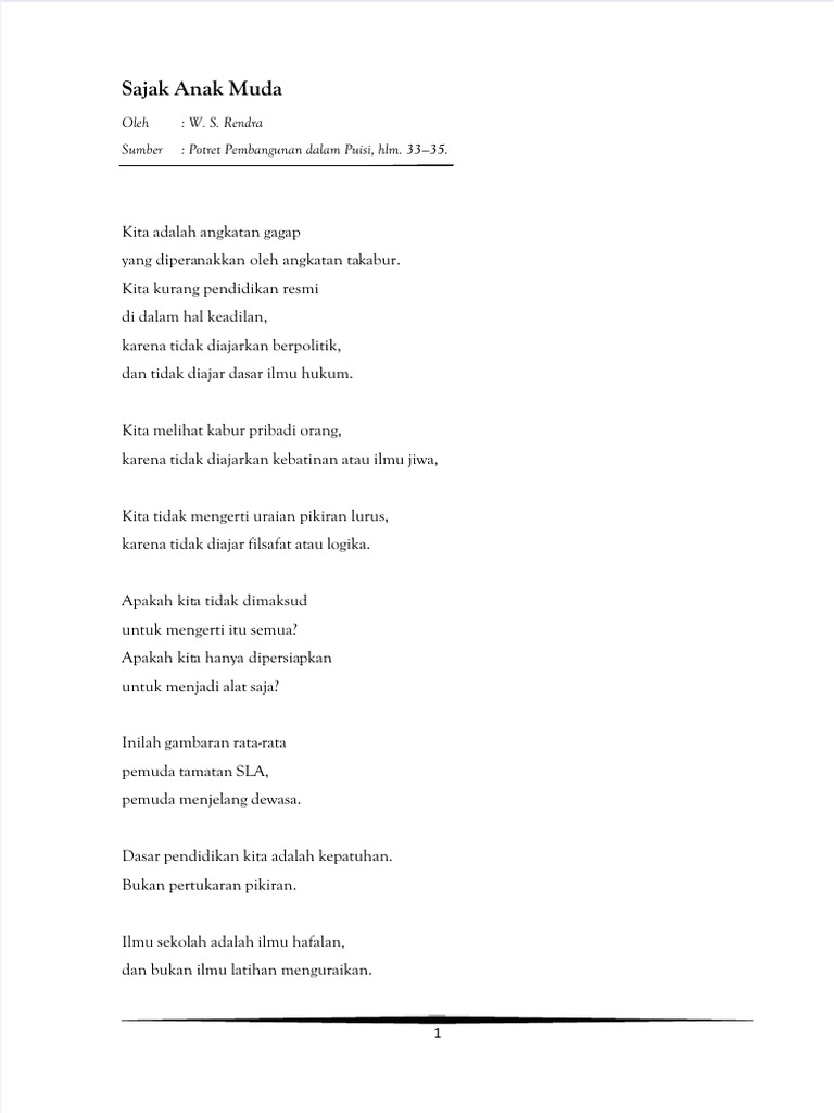W S Rendra Sajak Anak Muda | PDF