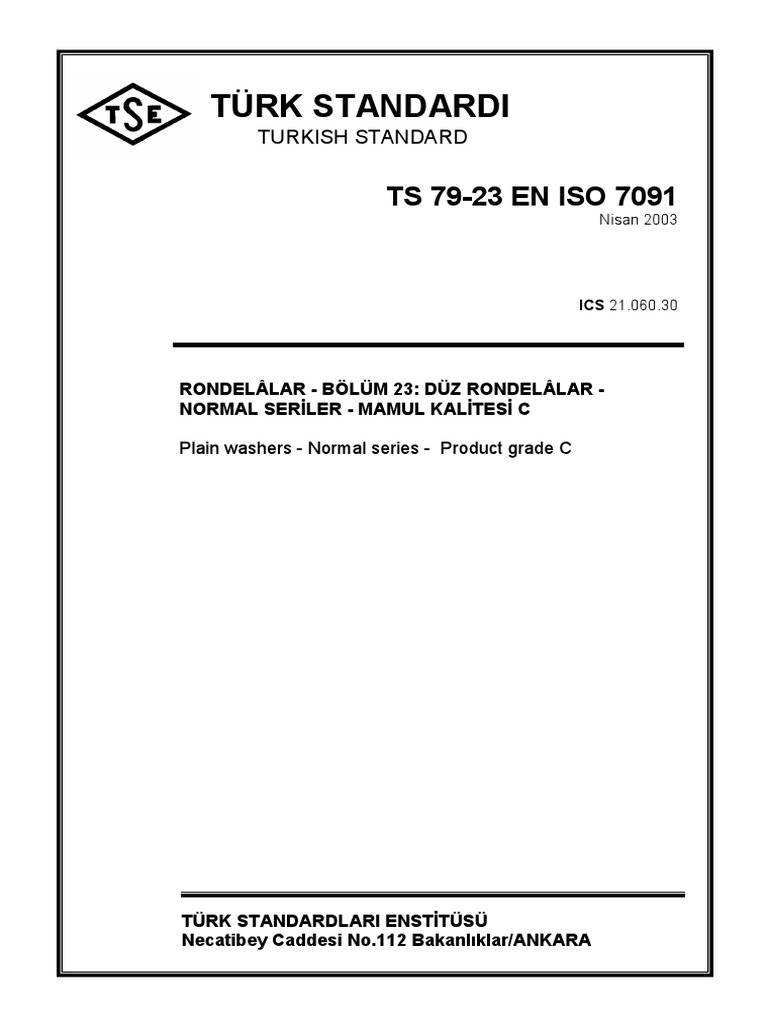 TS 0079-23 EN ISO 7091-Rondelalar-Bölüm 23-Düz Rondelalar-Normal ...