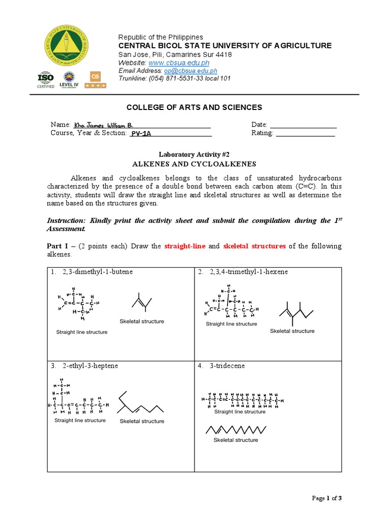 Lab Activity 3 | PDF | Alkene | Chemistry Lab Activity 3 | PDF | Alkene | Chemistry