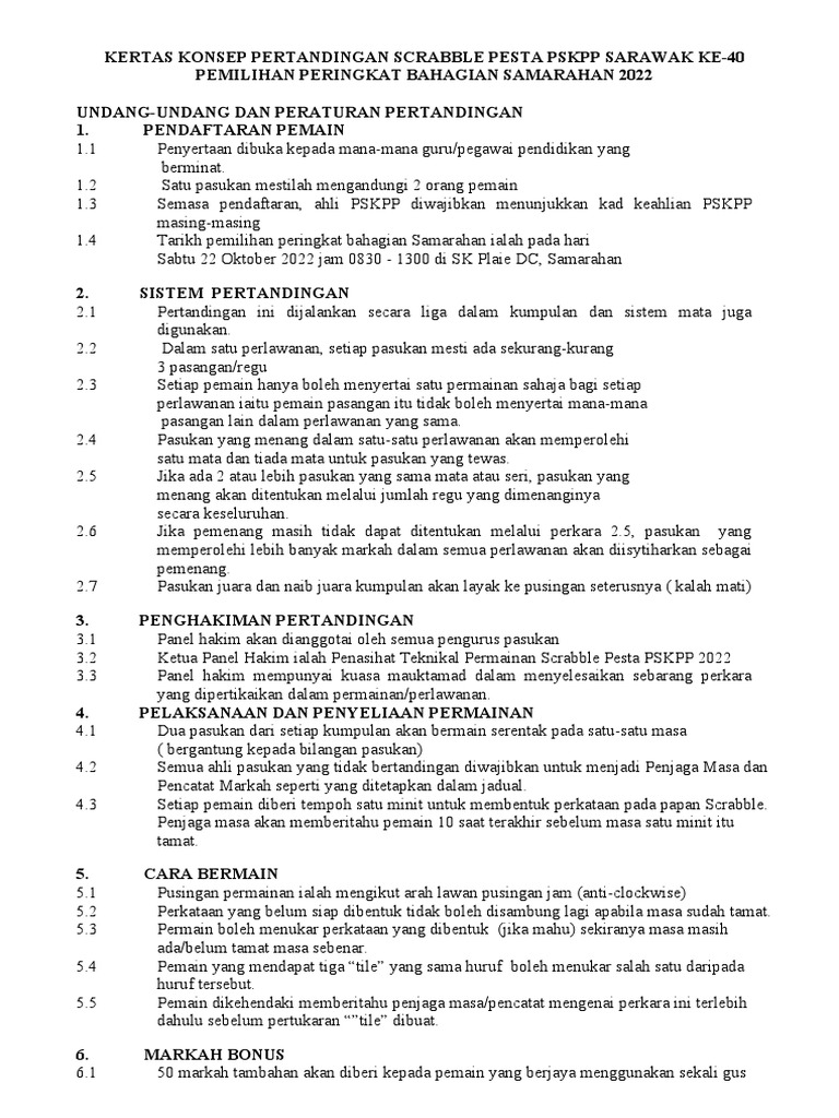 Kertas Konsep Pertandingan Scrabble Pesta PSKPP Sa | PDF