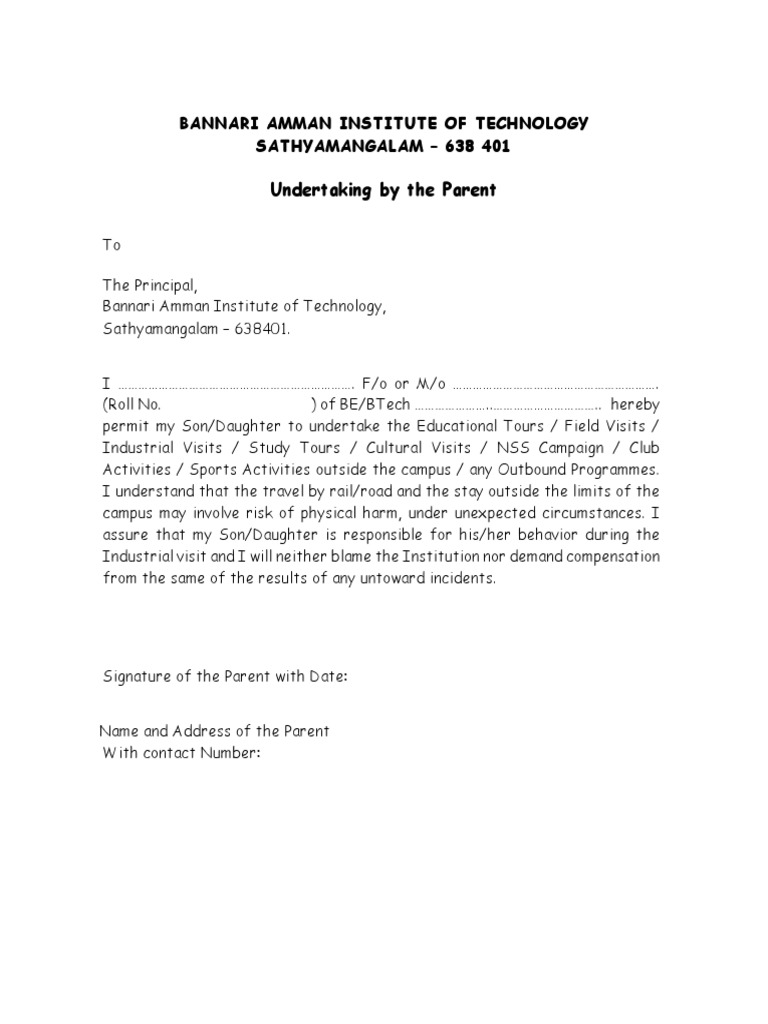 Parents Undertaking Form | PDF