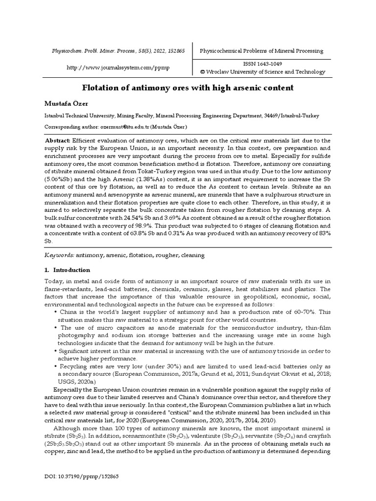 Flotation of Antimony | PDF | Chemistry | Hydrophobe