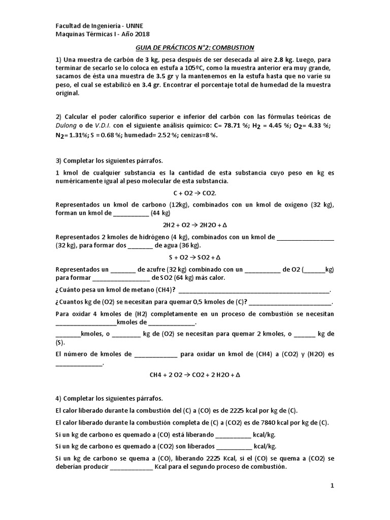Guia Nº2 Combustion | PDF | Combustión | Dióxido de carbono