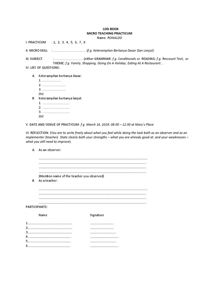 Log Book Micro Teaching Practicum | PDF