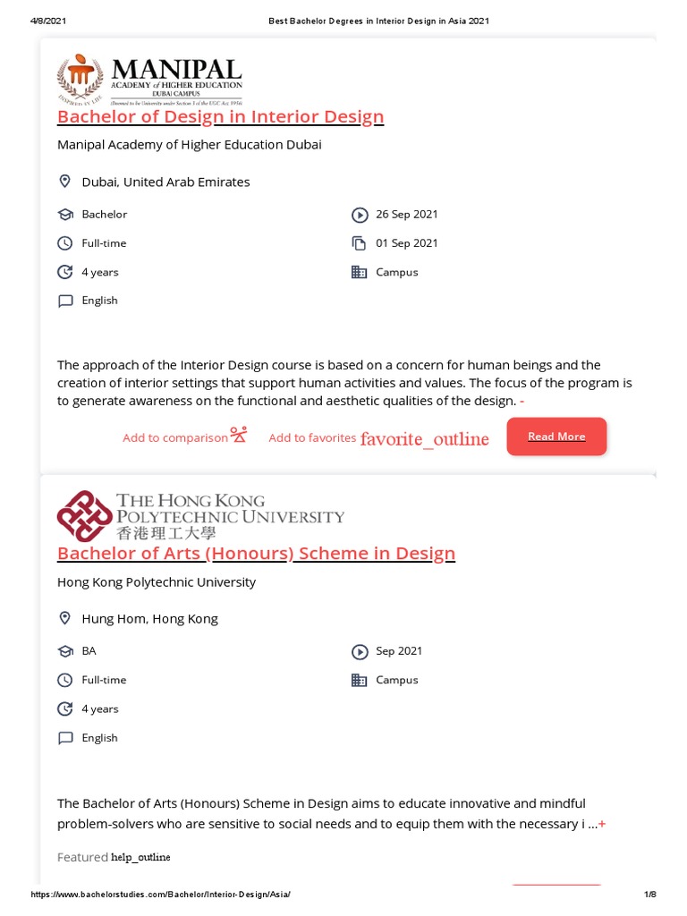 Best Bachelor Degrees in Interior Design in Asia 2021 Page 1 | PDF ...