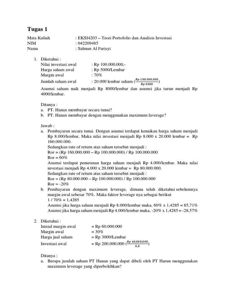 T1 EKSI4203 Teori Portofolio Dan Analisis Investasi | PDF