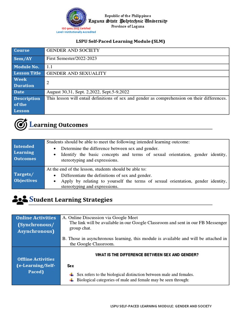 Earning Outcomes: LSPU Self-Paced Learning Module (SLM) | PDF | Gender ...