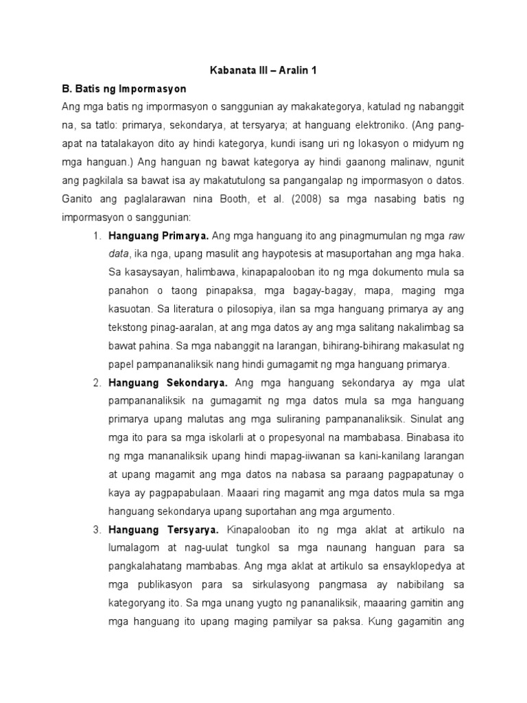 Kabanata III Aralin I B Batis NG Impormasyon | PDF