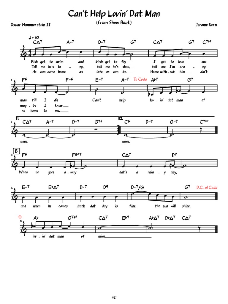 Cant Help Lovin Dat Man Lead Sheet With Lyrics | PDF | Musical Theatre | Performing Arts