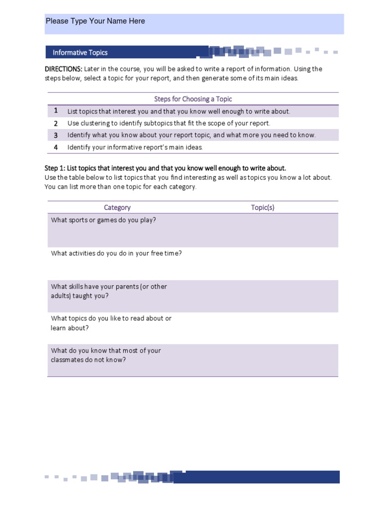 Informative Topics: Steps For Choosing A Topic | PDF | Human ...