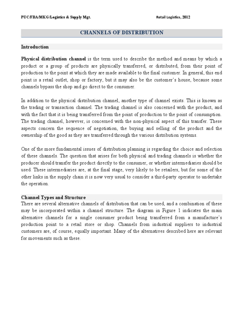 Lecture 4-Channels of Distribution | PDF | Retail | Logistics
