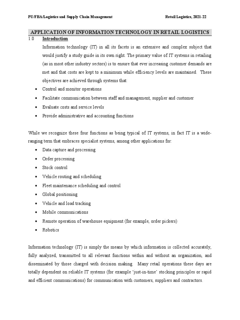 Lecture 6-Application IT in Retail Logistics | PDF | Electronic Data Interchange | Logistics