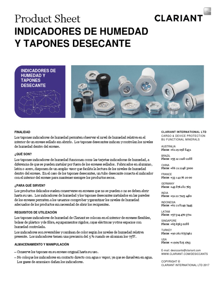 Clariant Product Sheet Indicadores de Humedad Y Tapones Desecante ...