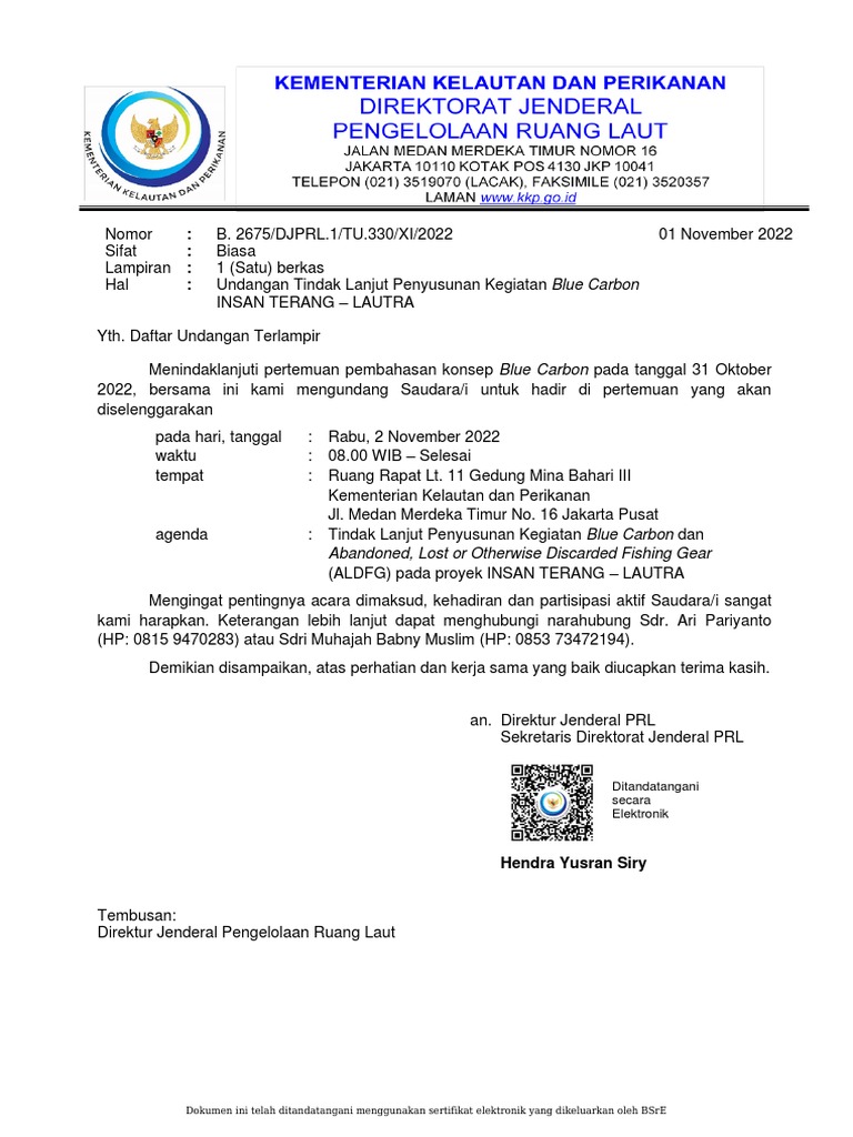 Undangan Rapat Blue Carbon 2 Nov 2022 | PDF