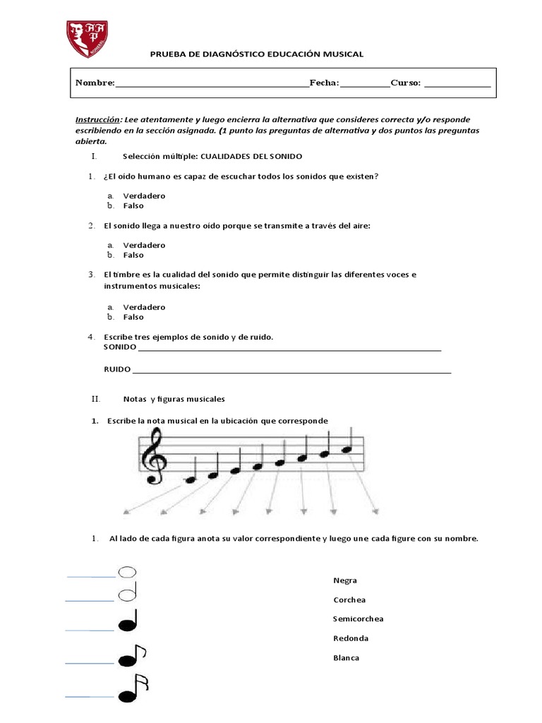 Prueba de Diagnostico Educacion Musical Quinto Basico - Compress | PDF ...