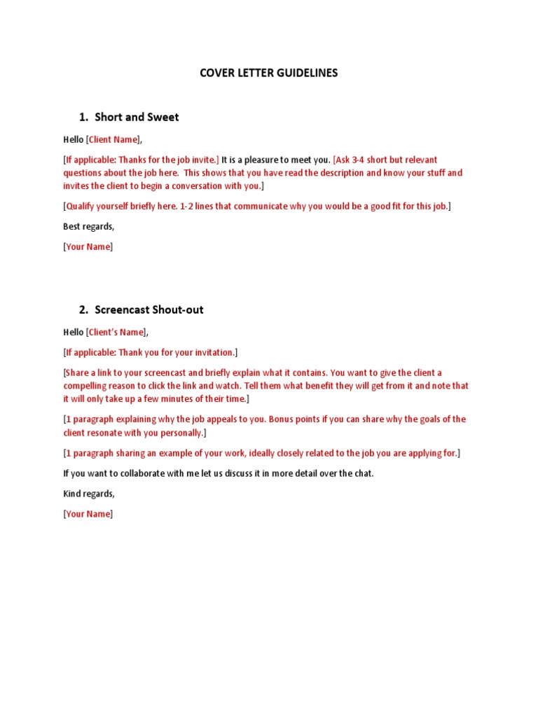 Upwork Cover Letter Guidelines | PDF