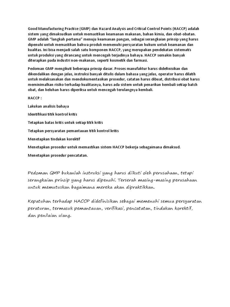 Penjelasan GMP Dan Haccp | PDF